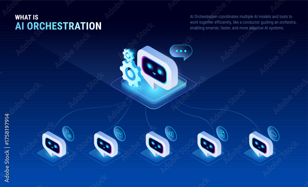 AI Agent Orchestration diagram infographics - one AI connects other AI ...