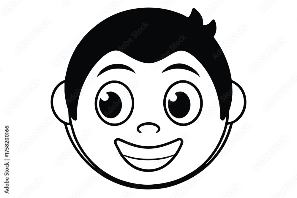 Cartoon child's face smiles brightly showing happiness in this black ...