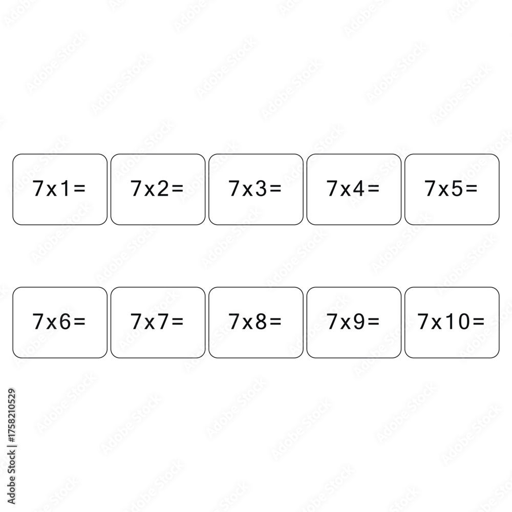 Multiplication and division table of 7. Maths card with an example ...