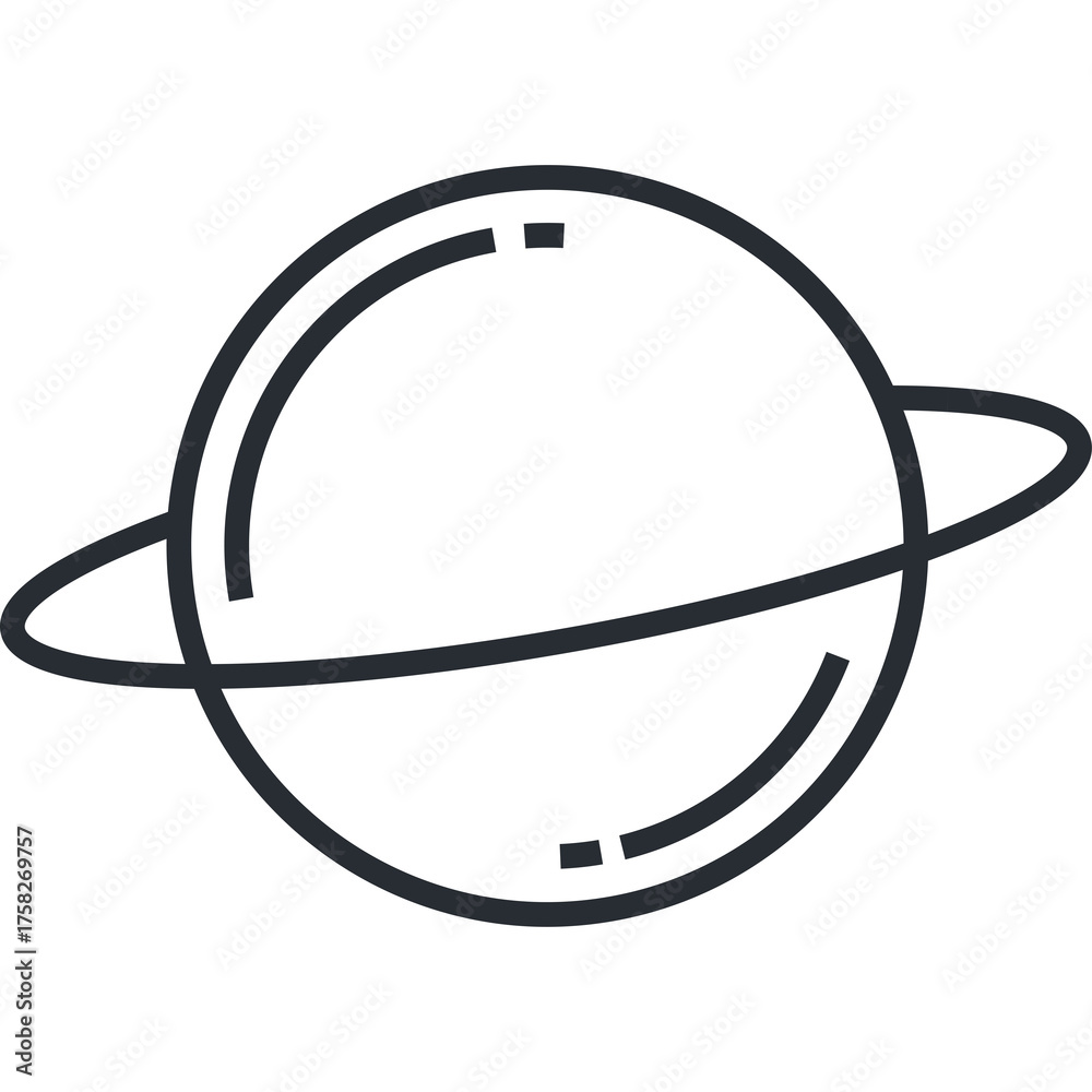 Simple Black Outline Icon of a Ringed Planet Against a Transparent ...