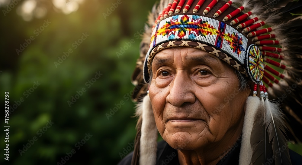 Elderly Native American Chief Portrait Headdress, Tradition, and Wisdom ...
