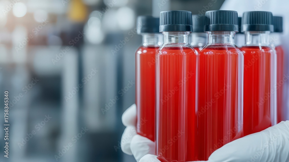 Red Liquid in Bottles for Testing Rare Earth Element Infusion in ...