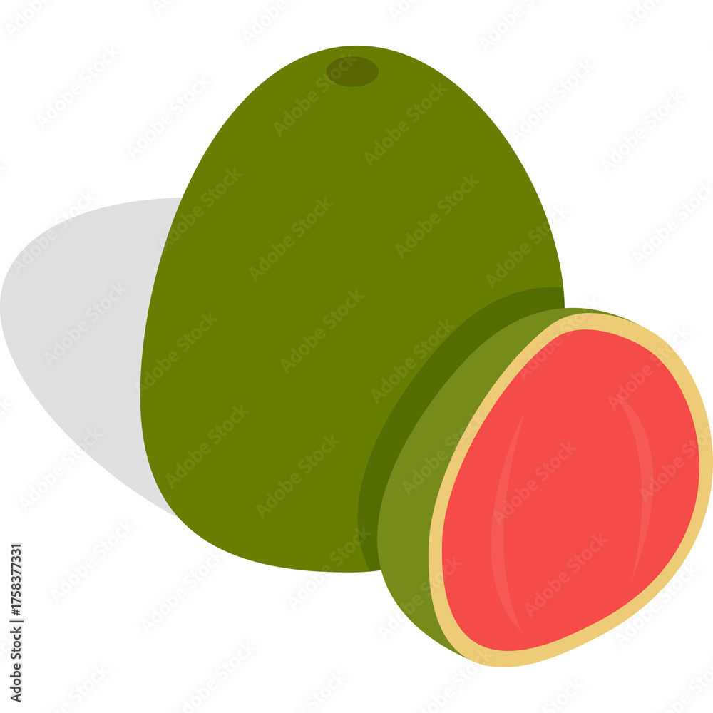Whole Green Guava Fruit and Half Guava Slice Isolated on White ...