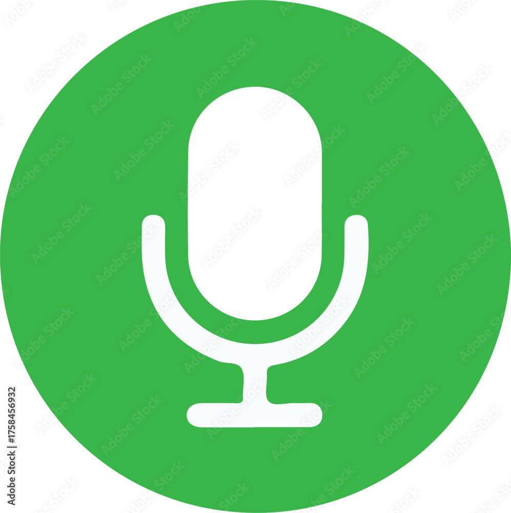 Microphone icon. white microphone call recording icon on green round ...