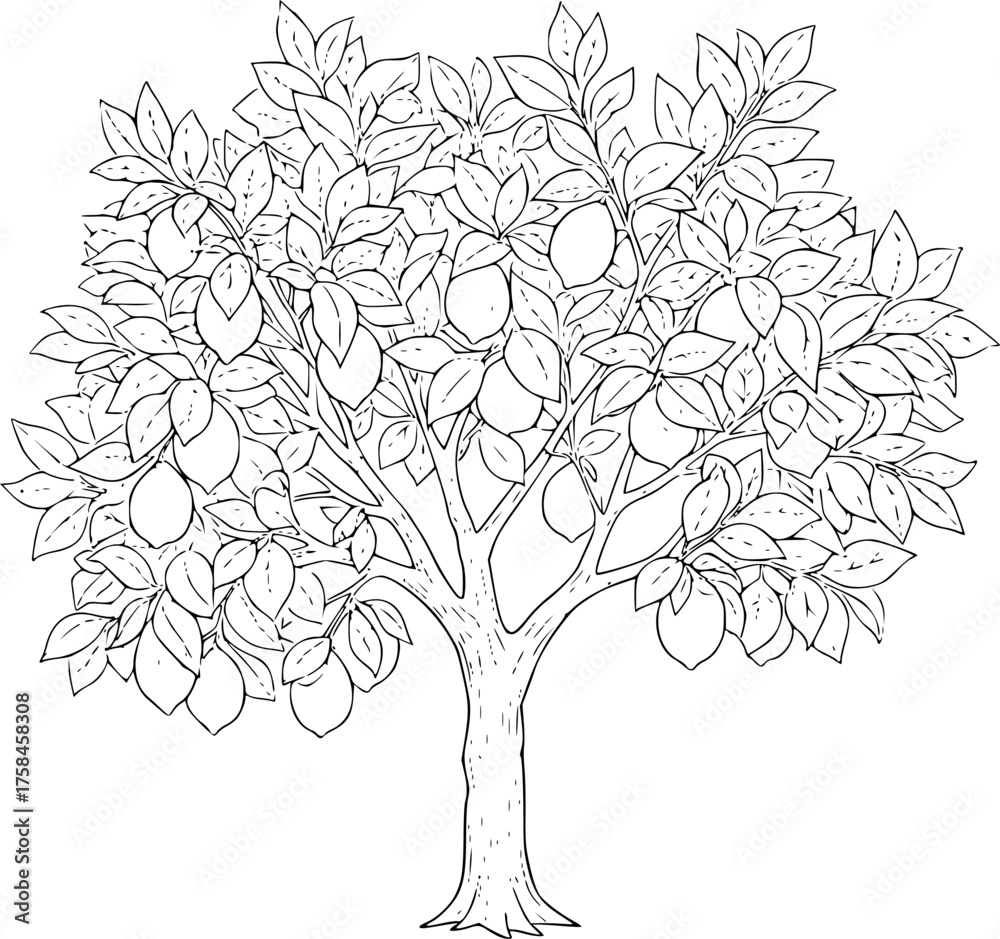 Image vectorielle Stock Lemon tree drawing. It is a vector sketch line ...