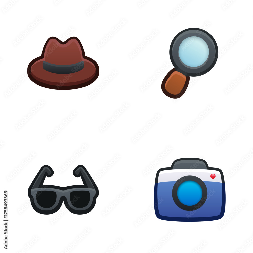 Detective icon set. Isolated vector illustration of mobile game sprites ...