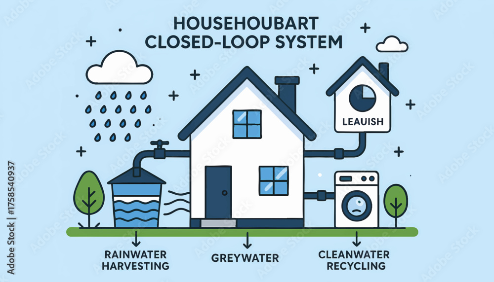 Praca wektorowa bez tantiem: Infographic of a closed-loop water system ...