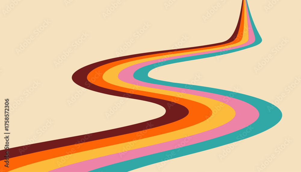 Abstract vector background with rainbow stripes receding into the ...