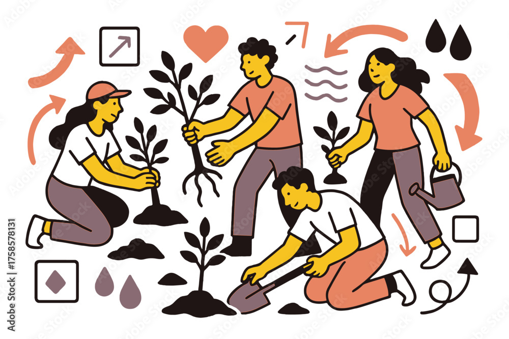 Image vectorielle Stock Resilient Tree Planting. Community tree ...