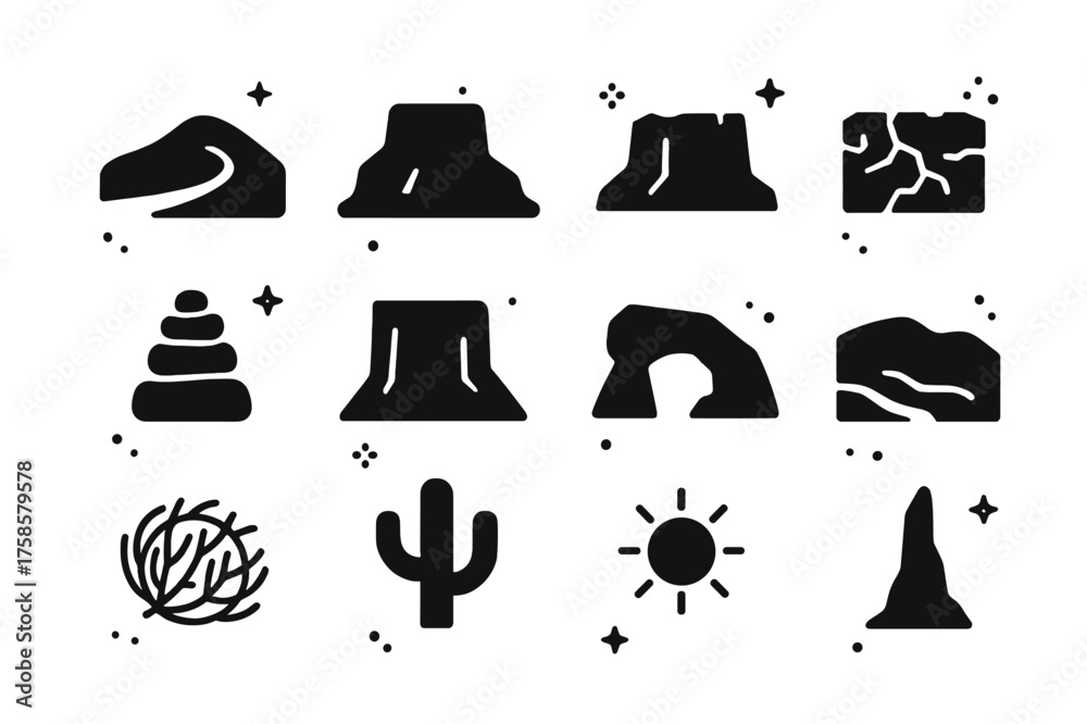 Desert Iconography. Desert Stones. Solid icons set of Desert Stones ...