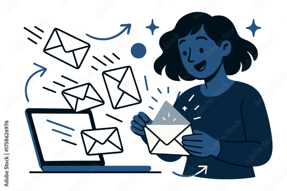 Animated Digital Letters. Digital letters. Envelopes flying from laptop ...
