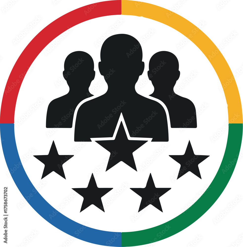 Customer Review Team Rating with Five Stars and Rainbow Circle team ...