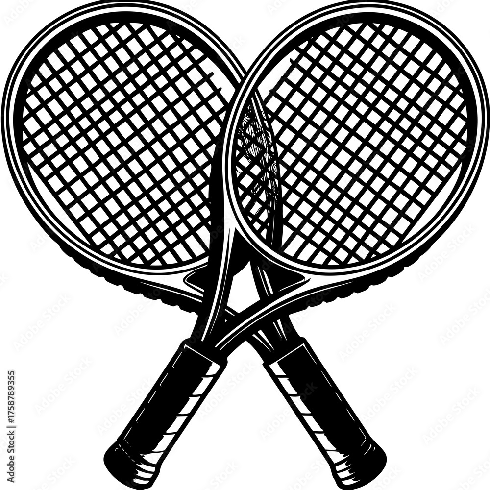 Tennis rackets crossing each other: A detailed depiction of two tennis ...