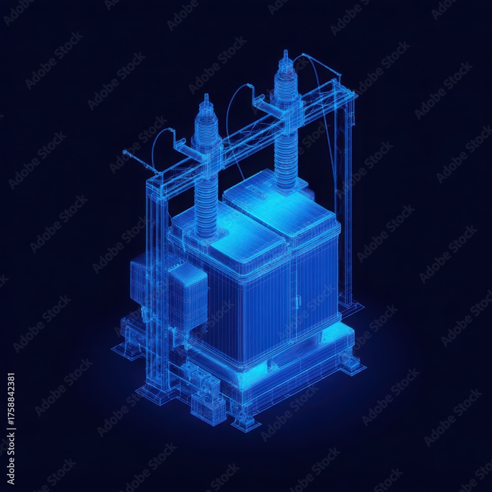 Electrical Power Transformer: A blueprint style image of an industrial ...