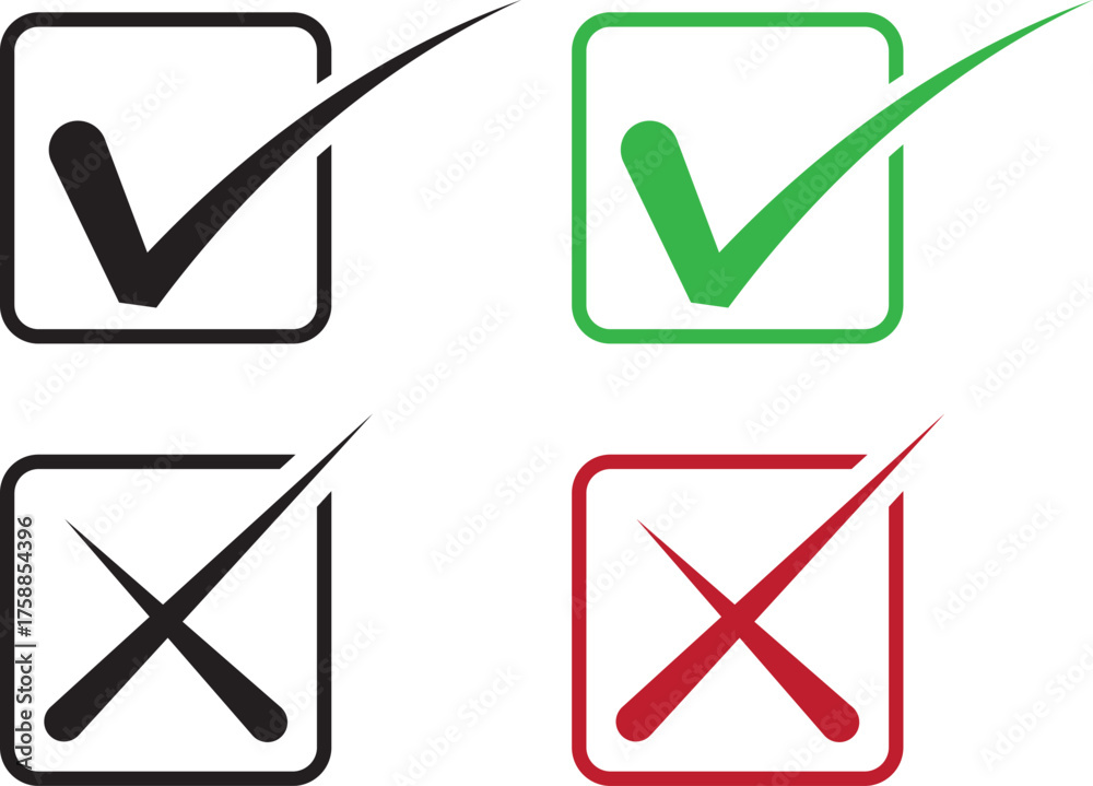Hand drawing check mark icon set. Approval and rejection symbol . Right ...