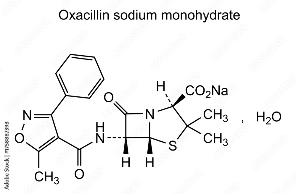 Oxacillin sodium monohydrate, chemical structure of oxacillin sodium ...