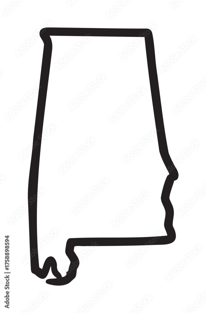 Bold black outline drawing of the u.s. state of alabama, showcasing its ...