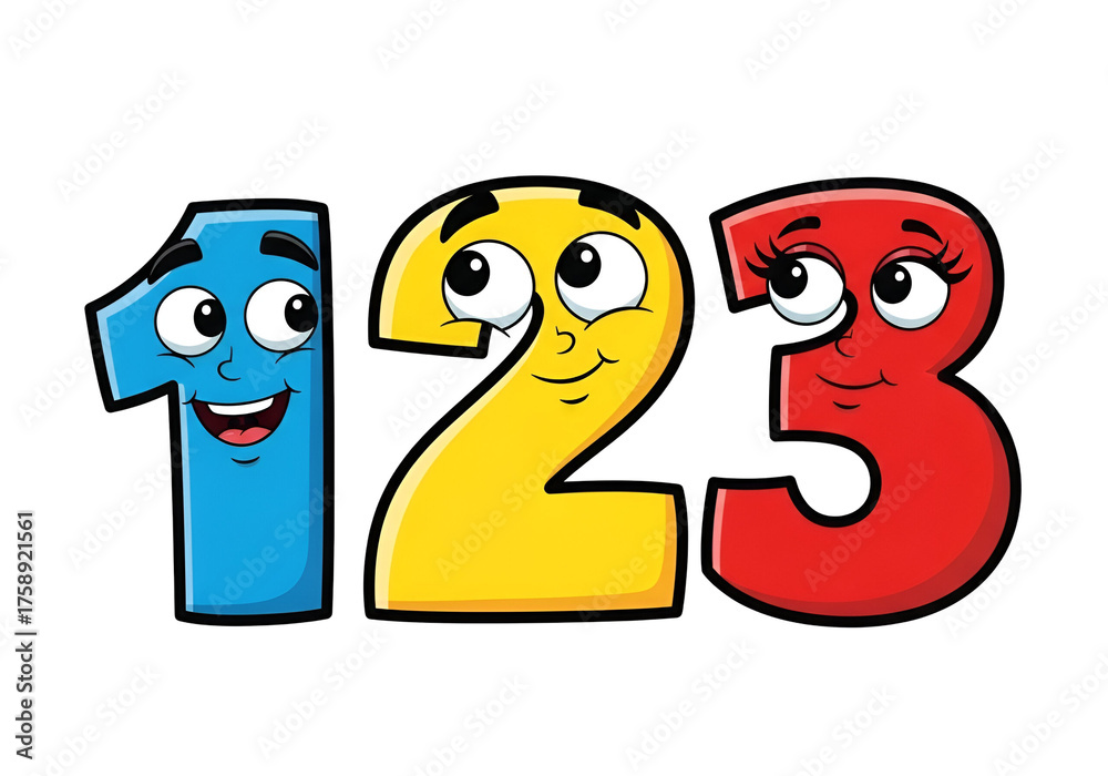 Cute and Colorful Cartoon Numbers 1, 2, 3 Characters Isolated on White ...