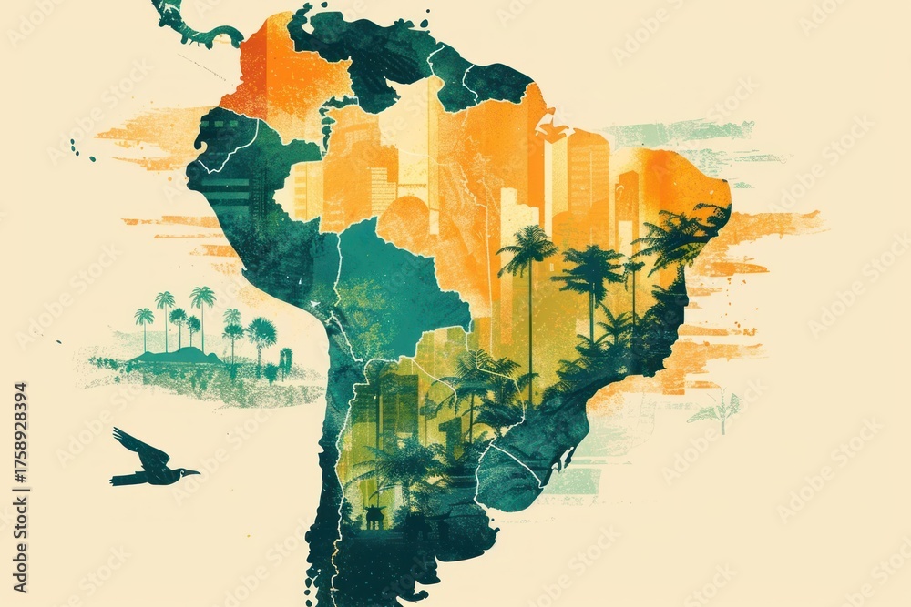 Map of Brazil outdoors topography painting. Stock Illustration | Adobe ...