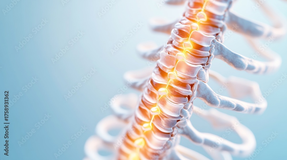 Spine Anatomy Vertebrae with Nerve Network and Rib Cage Structure ...
