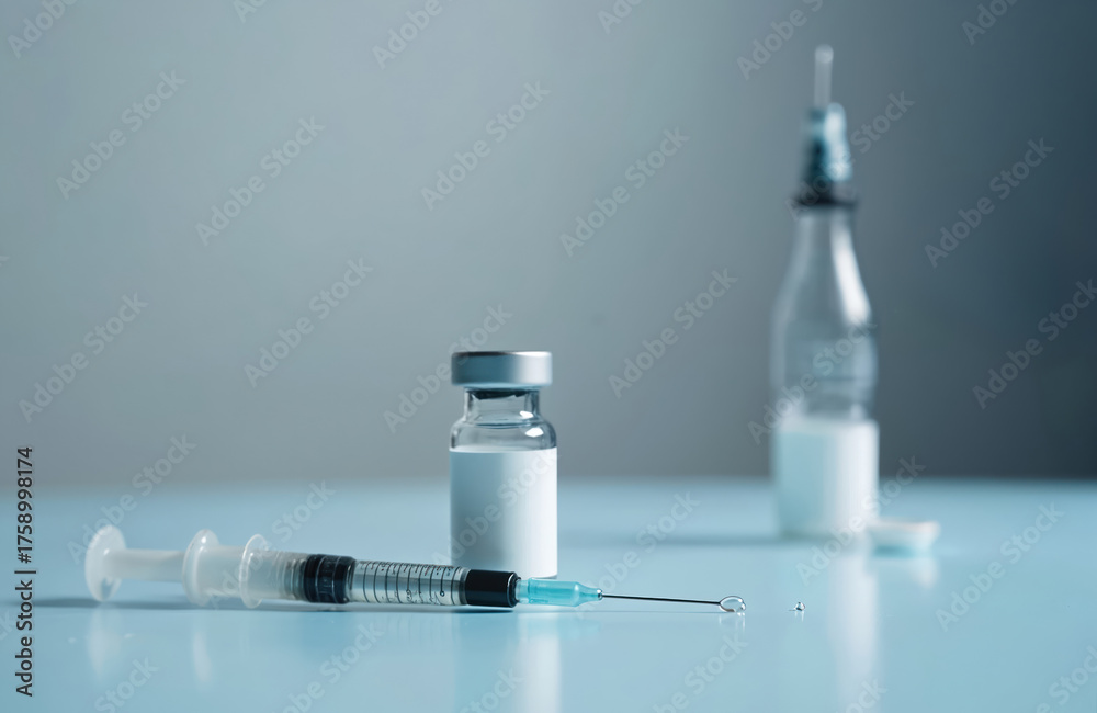 Foto de Stock Syringe and vial with clear liquid prepared for injection ...