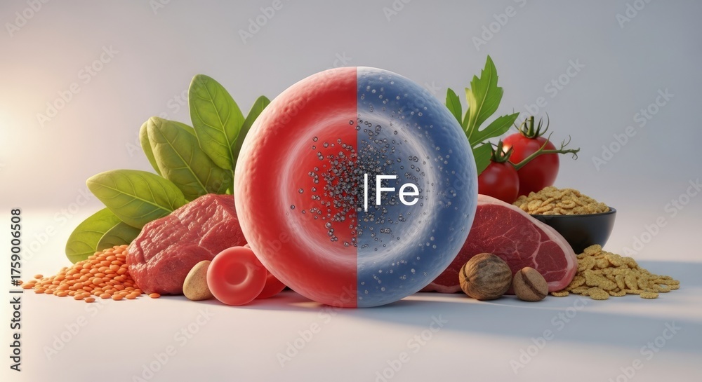 Microscopic red blood cell depicting iron deficiency anemia with Fe ...