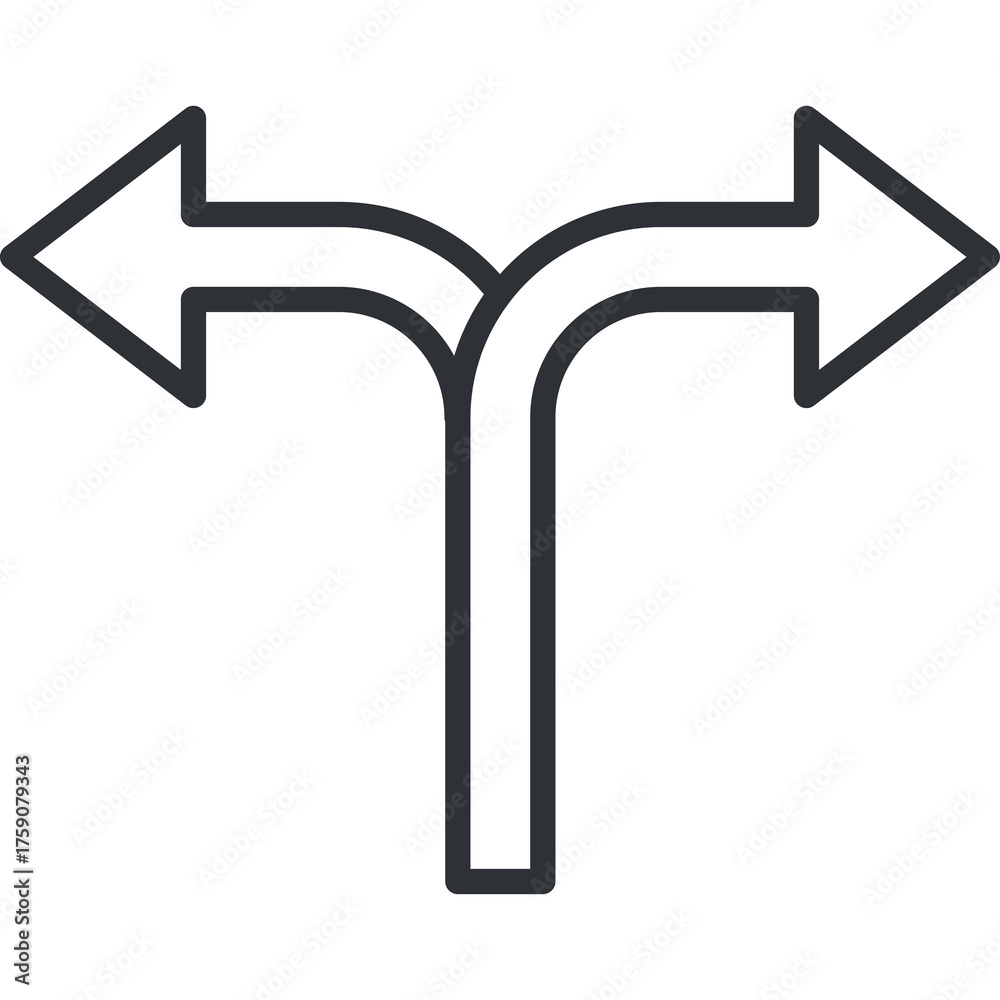 Outline Icon of a Road Split Indicating a Fork in the Path With Arrows ...