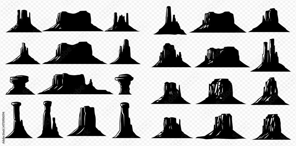 Silhouetted rock formations against a transparent background, creating ...