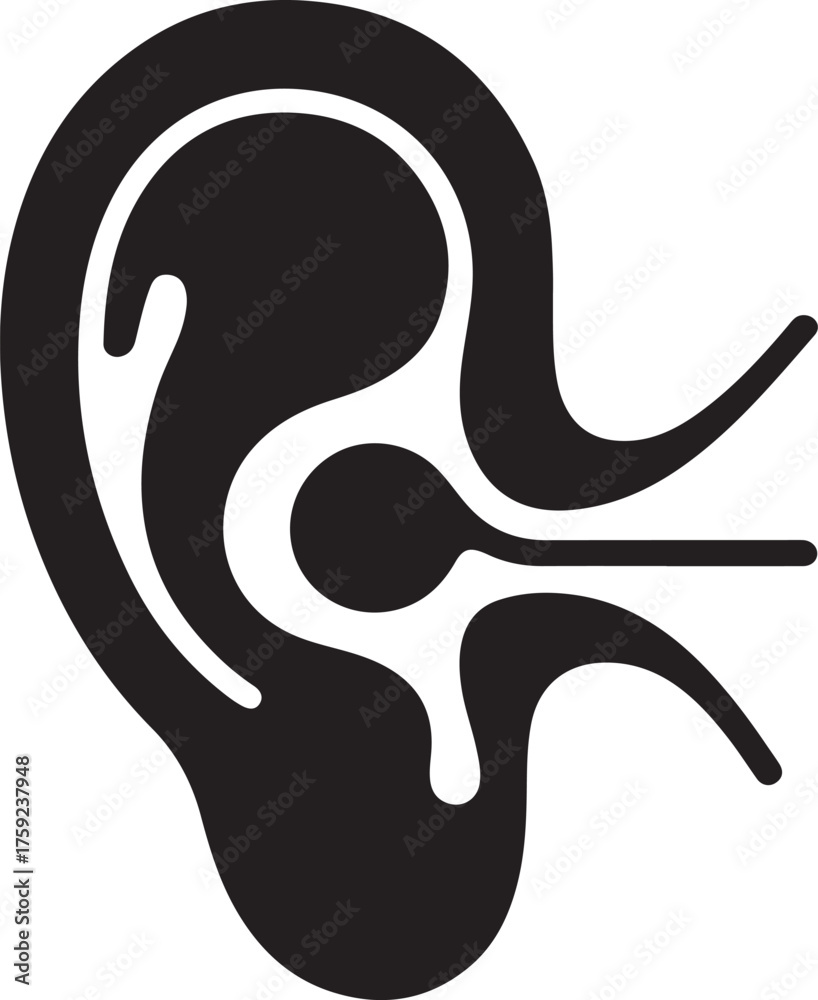 Stylized black and white icon of the human ear anatomy Stock Vector ...