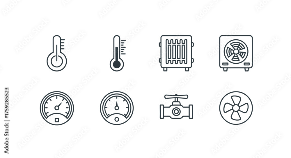 Set of icons representing temperature measurement hvac system ...