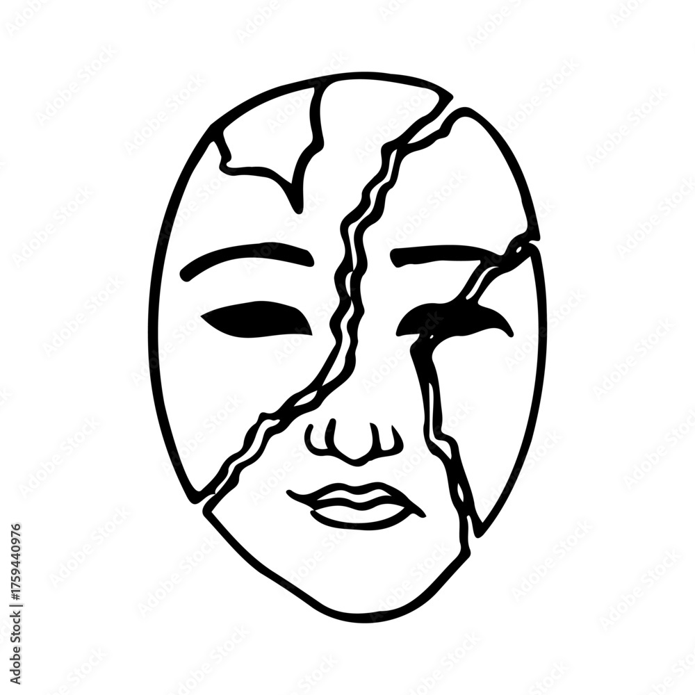 Human mask split into several parts with the emotion of joy and sadness ...