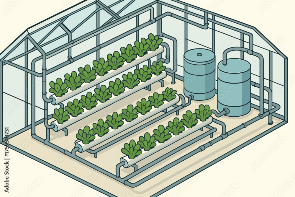 Leafy water vegetables illustration growing interior hydroponic ...
