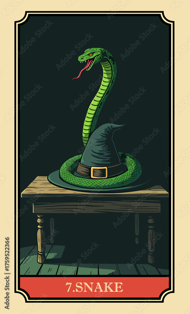 The snake. A comic-style fantasy card from the Lenormand Oracle deck ...