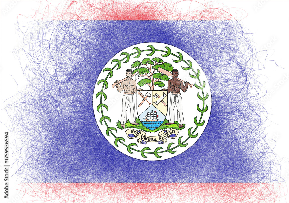 A digital illustration presents the Belizean flag with a unique ...