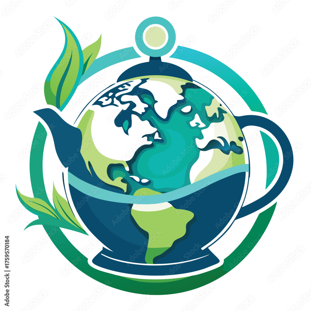International Tea Day Teapot Globe. A vector logo for global tea ...
