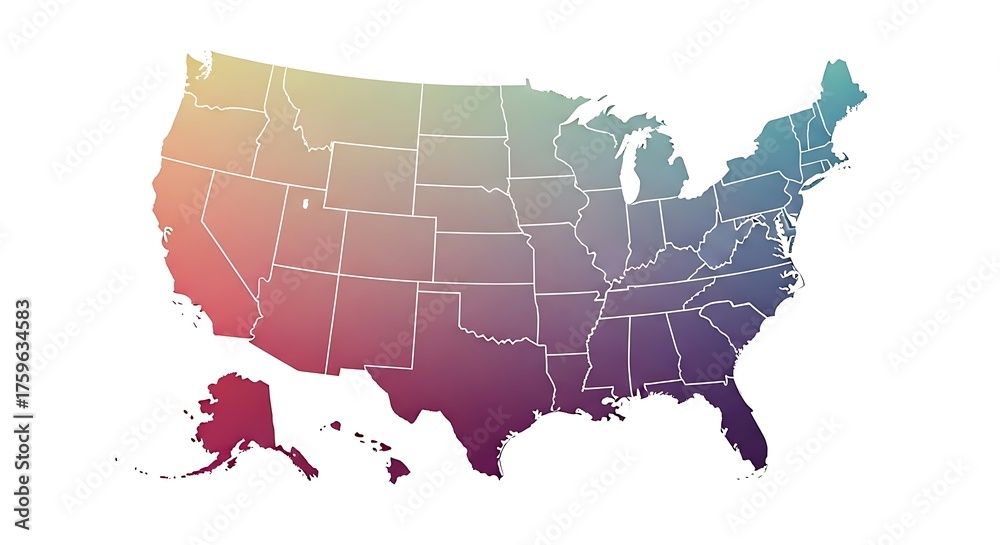 Soft Gradient Color Map of the United States Stock Photo | Adobe Stock