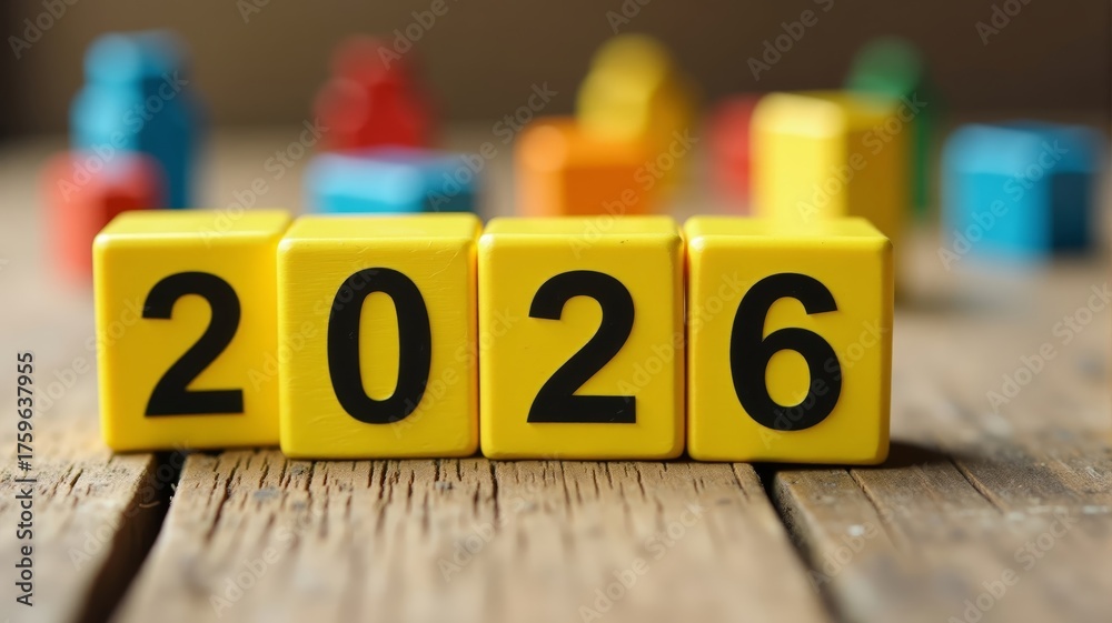 Stock-Foto „2026 start yellow orange color object icon beginning 2026 ...