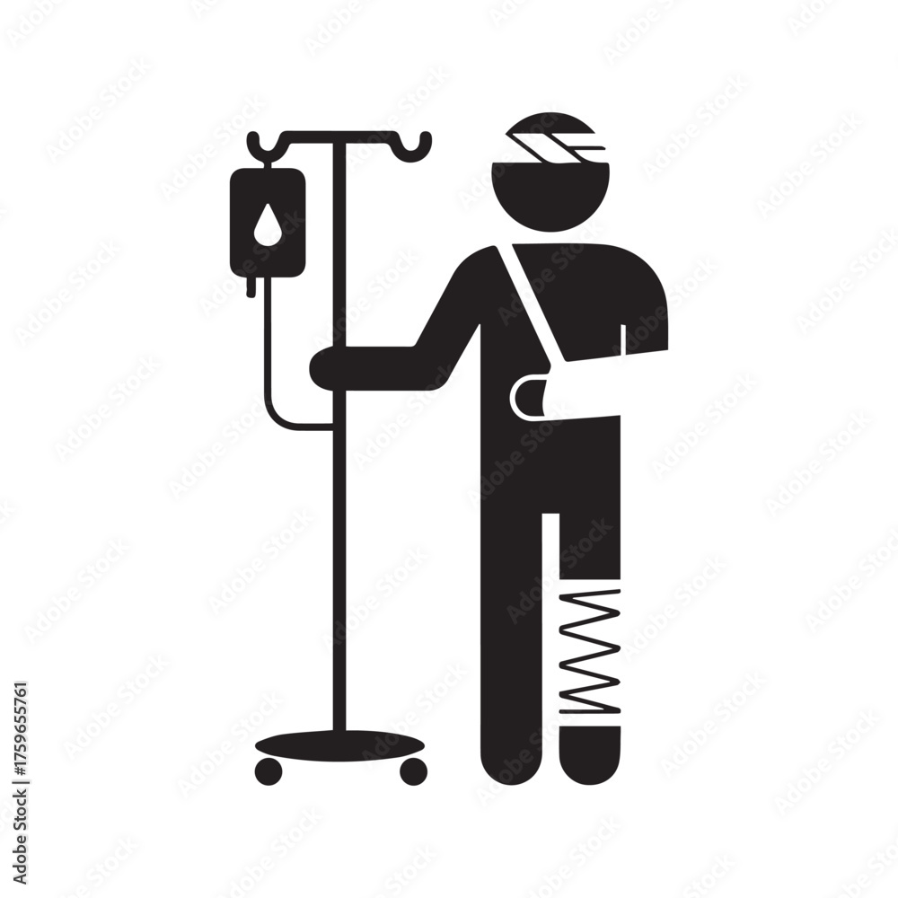 Injured Patient with Multiple Wounds. Stick Figure Icon of Accident ...