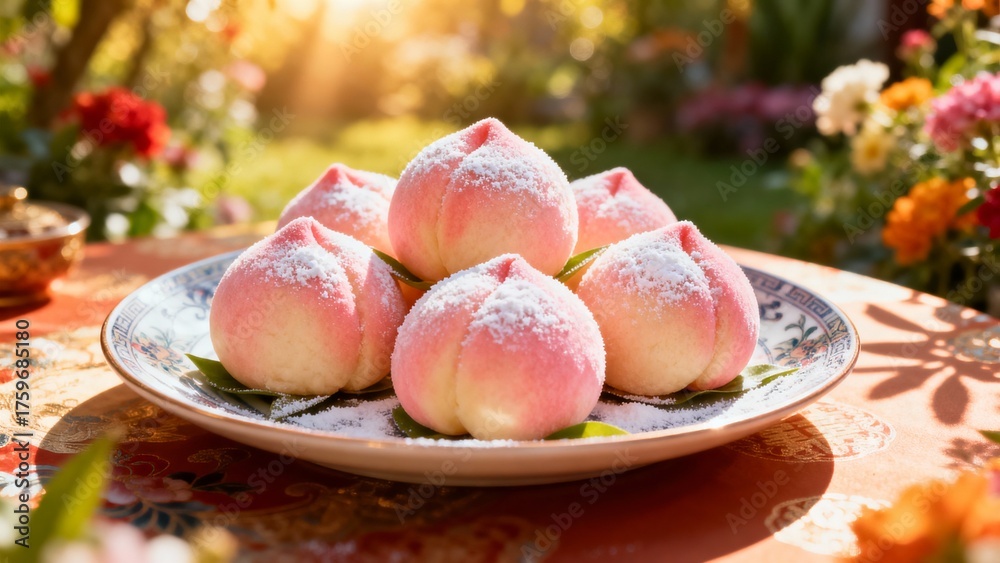 Chinese birthday peach buns, traditional steamed buns for celebration ...