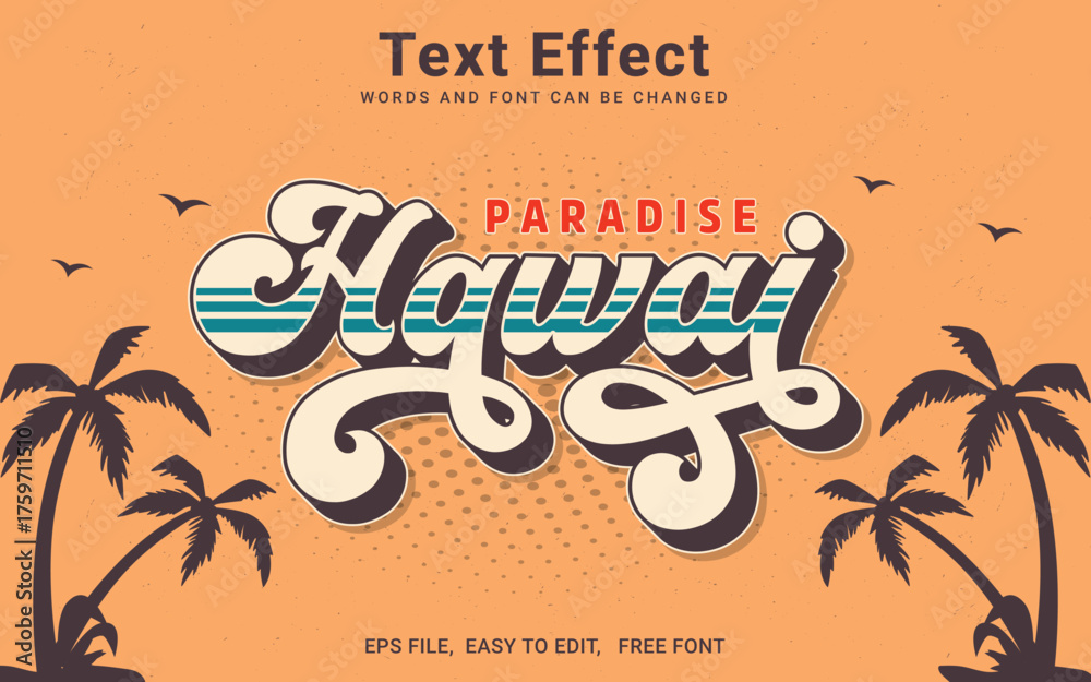Editable Retro Hawaii text effect in Illustrator, Hawaii text effect ...