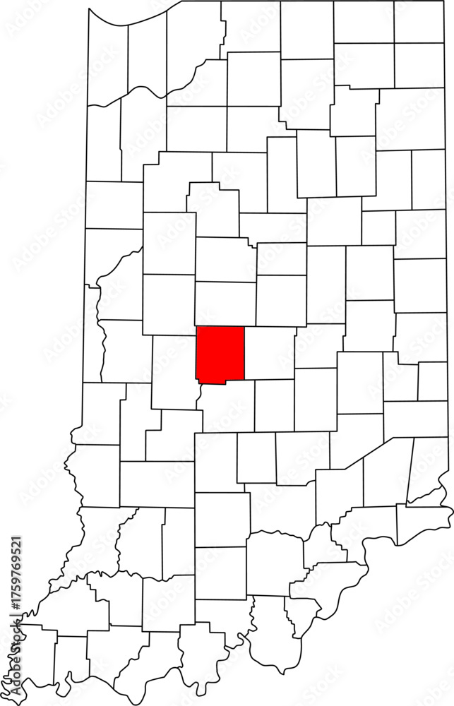 Detailed vector map of Indiana highlighting Hendricks County, a fast ...