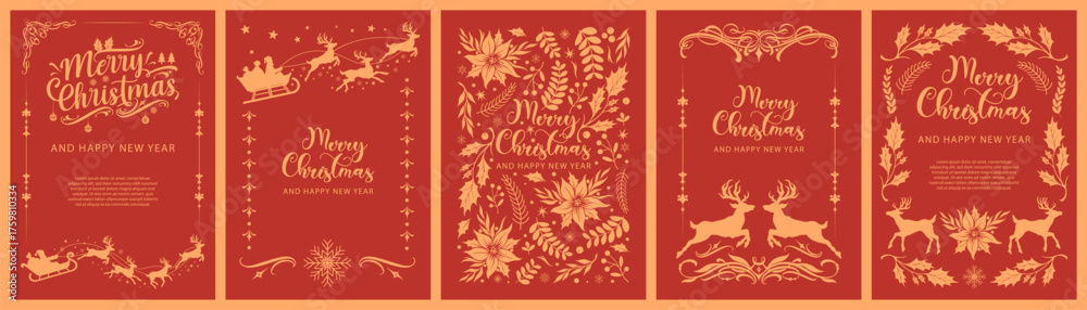 Festive Christmas cards featuring holiday designs Stock Vector | Adobe ...