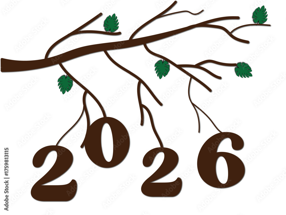 Vector de Stock new year 2026 design with tree branch, creative 2026 ...