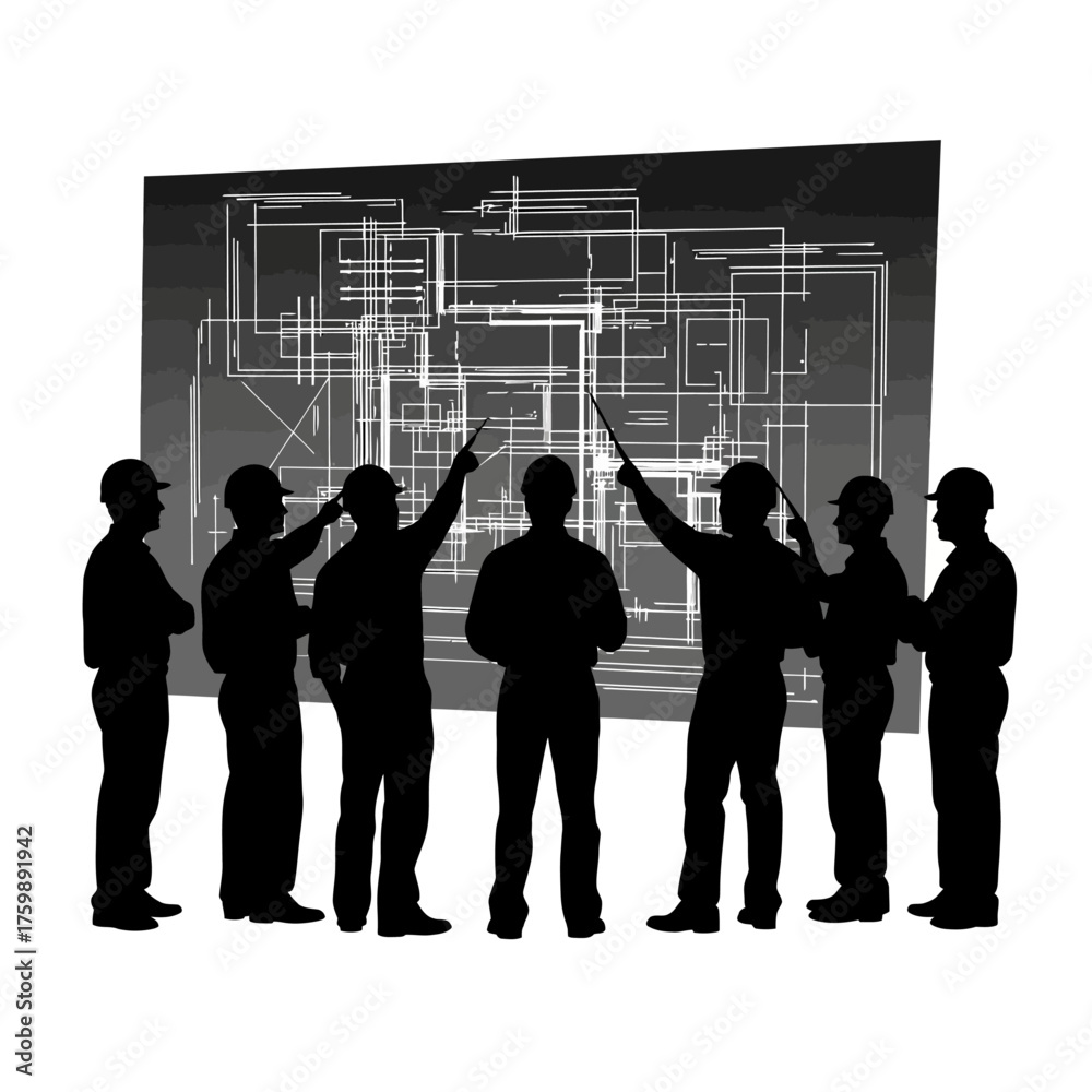 Team of Architects Analyzing Blueprints Collaborative Project Planning ...