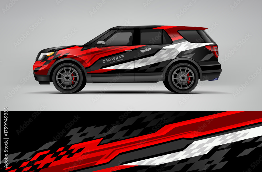 Vector de Stock Red and black livery SUV wrap design with aggressive ...
