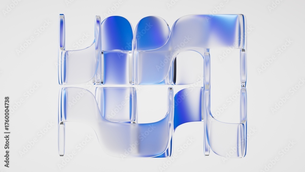 Abstract geometric maze structure made of glass tubes, isolated on white background. Blue ...
