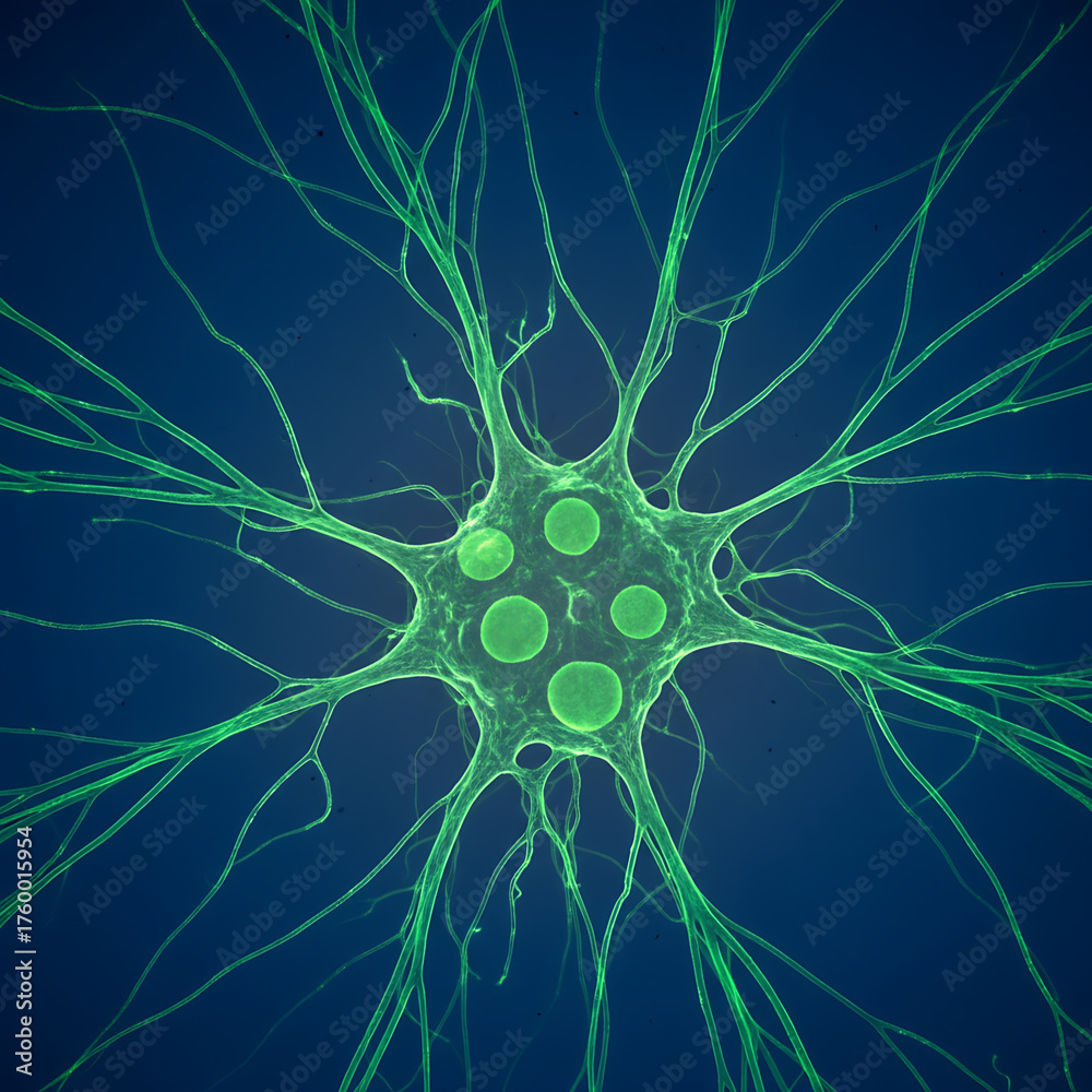 Ilustração Micrograph of star-shaped glial cells known as astrocytes ...