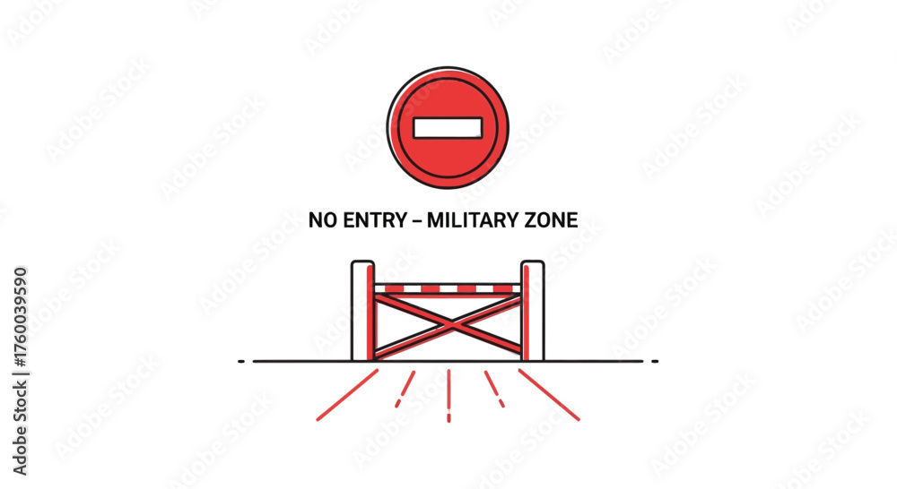 Prohibited Area Sign Depicting Military Zone And Blocking Entry For ...