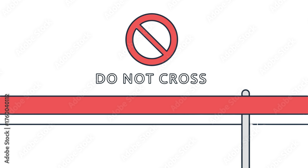 Prohibited Zone: Red Barrier with Stop Icon and Warning Message Against ...