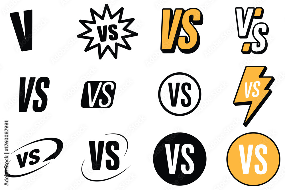 Versus Logos Vector Set – 6 Battle Match VS Icons with Starburst ...